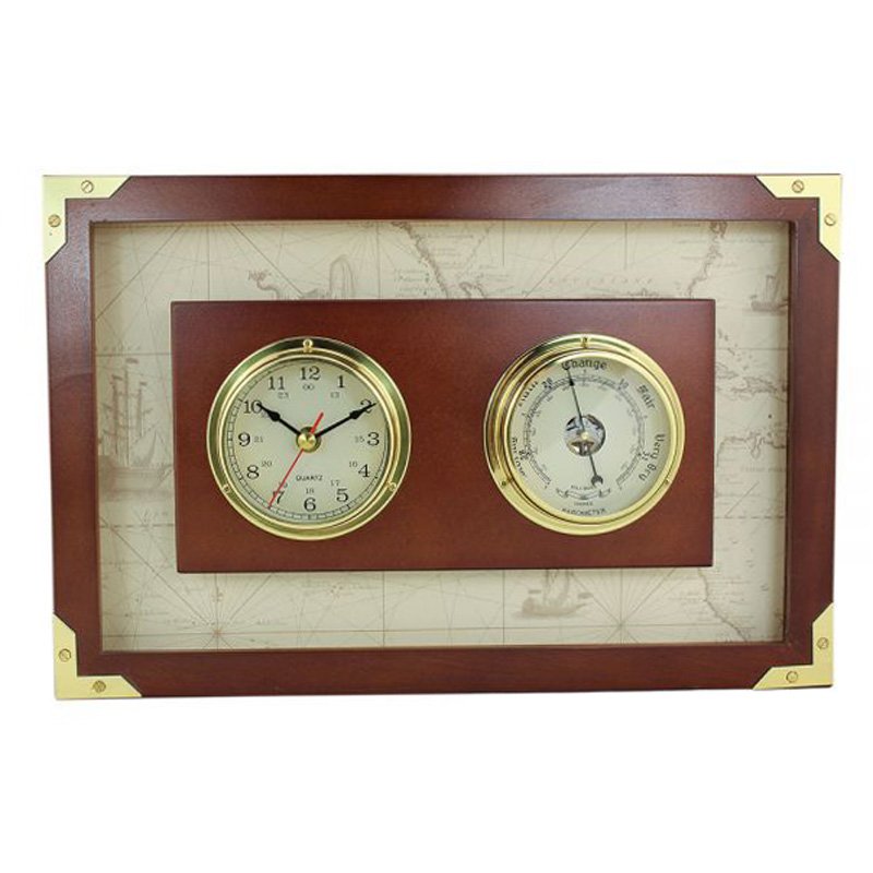 Clock and Barometer - Brass and Mahogany - Instruments - Nauticumshop.com